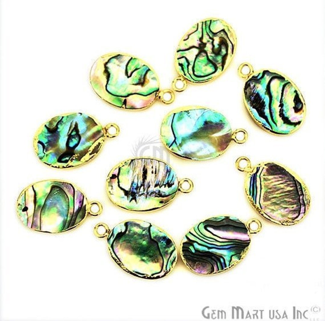 22k Gold Electroplated Abalone, 12x16mm Oval Single Bail Gemstone ...