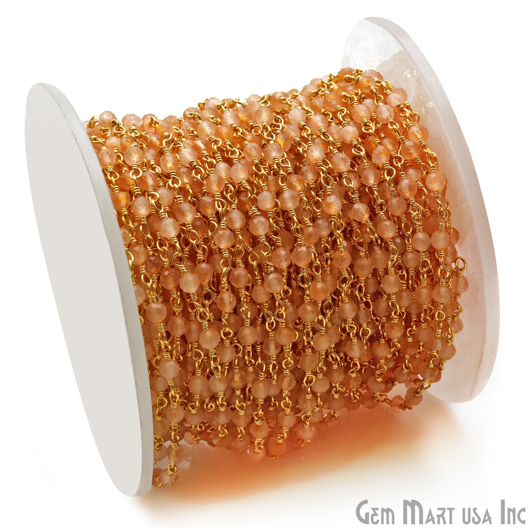 Sunstone Monalisa Chain, Rosary Chain, Faceted Bead Chain, Gold ...