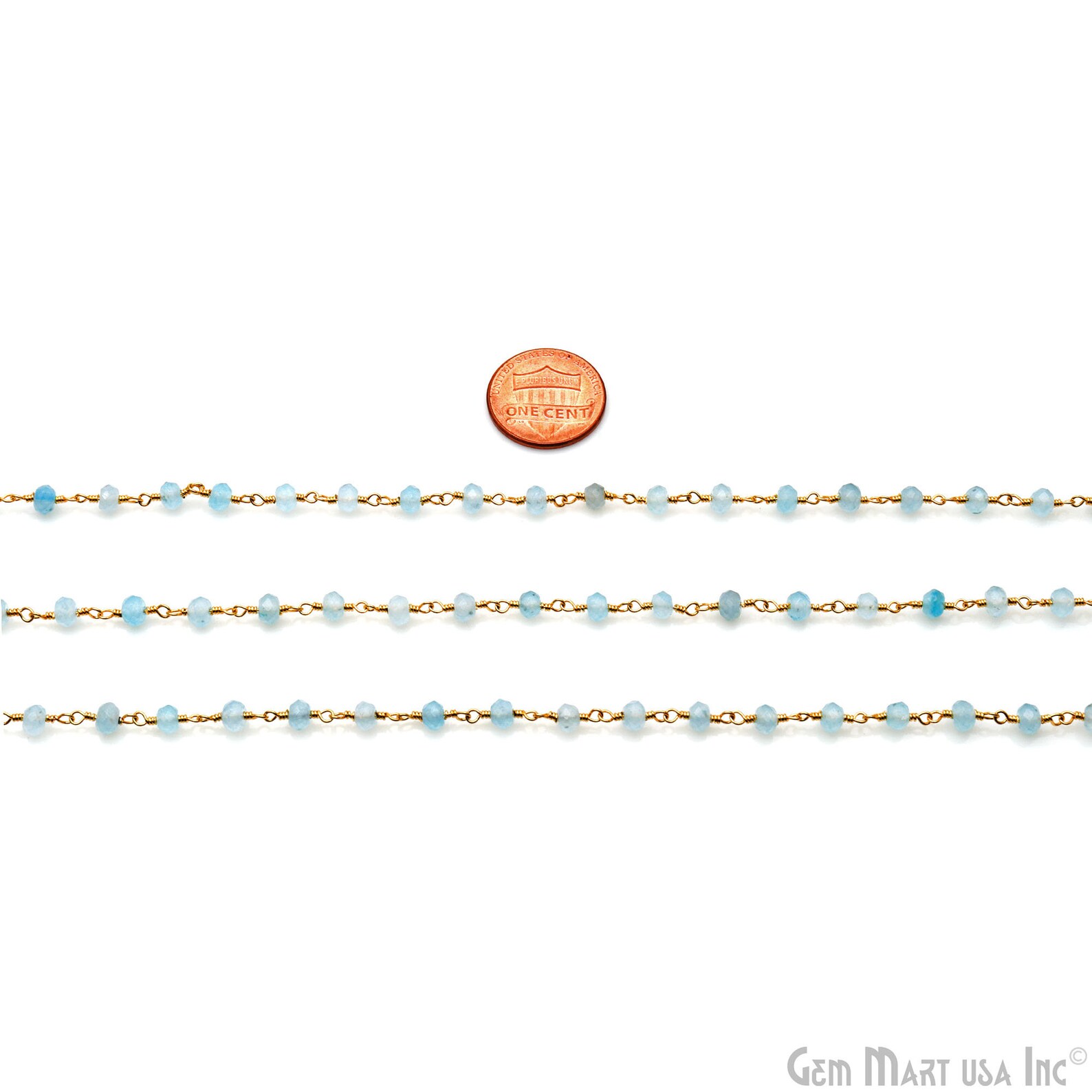 Light Blue Jade Chain, Rosary Chain, Gold Plated, Faceted Bead Chains ...