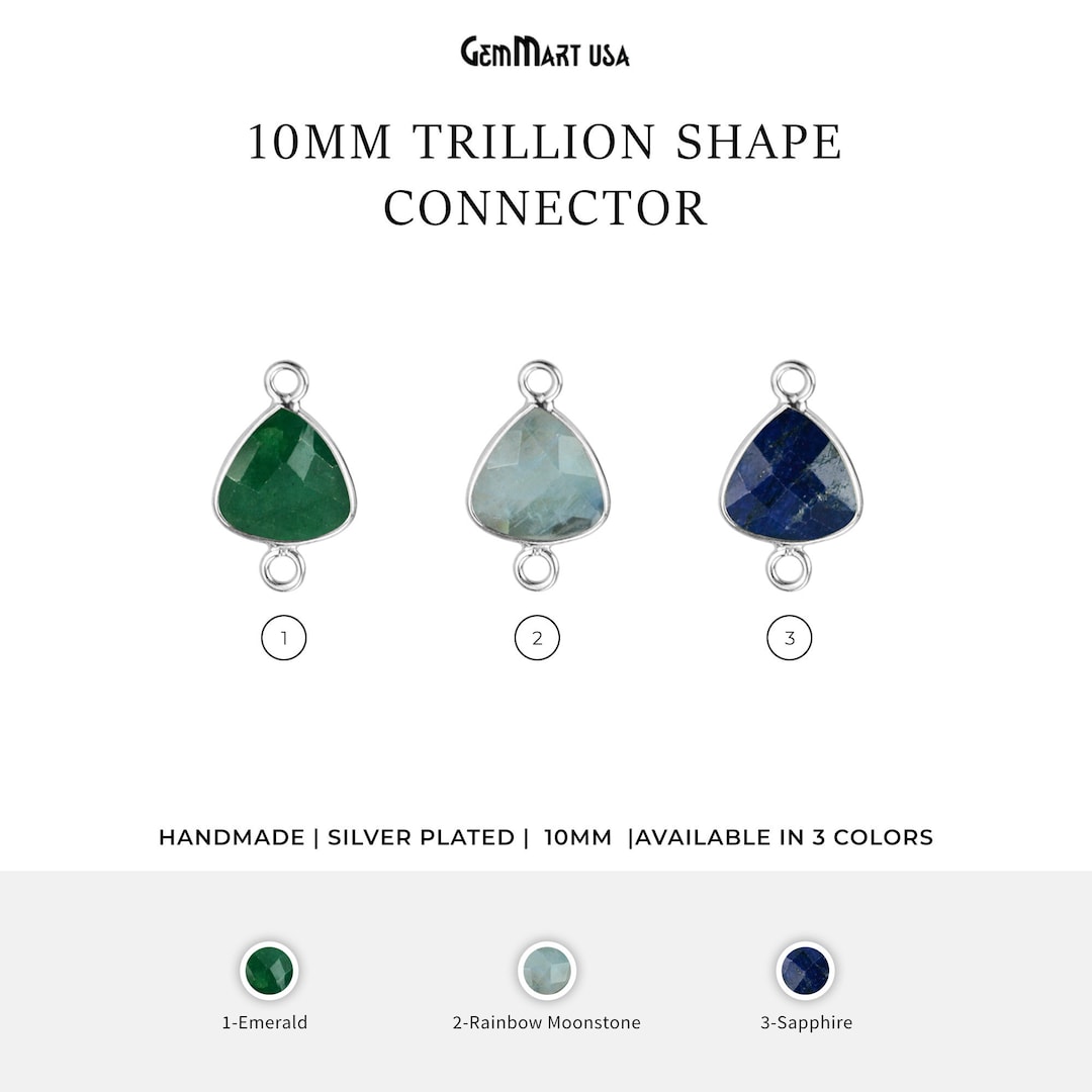 Trillion Shape Silver Bezel Connector, 10mm Faceted Gemstone Pendant ...