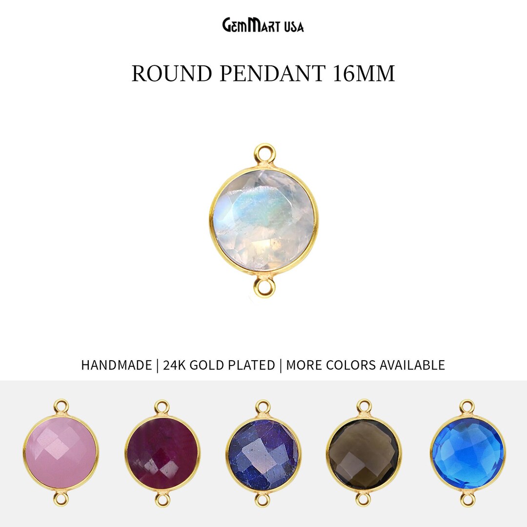 Round Gold Bezel Pendant 16mm 24k Gold Plated Pendant Double Loop ...