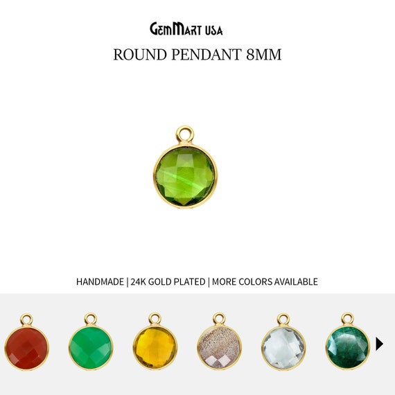 Round Gold Bezel Pendant 8mm 24k Gold Plated Charm Single Loop - Etsy