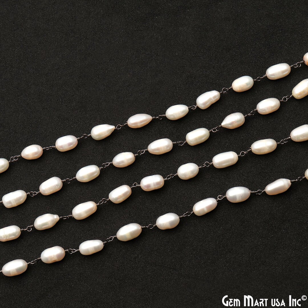 Freshwater Pearl Beads Rosary Chain, 6x8mm Oval Smooth Pearl Gemstone ...