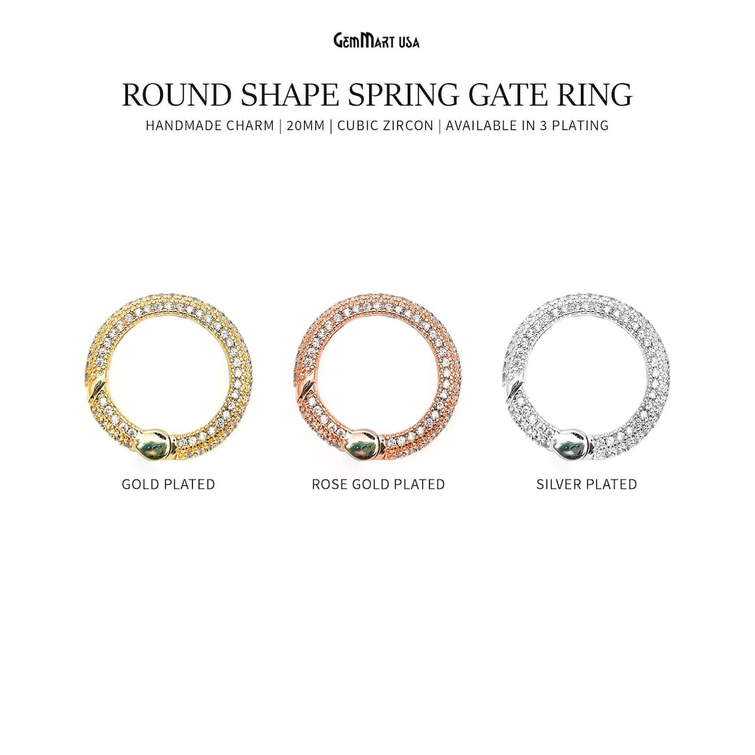 Dainty CZ Pave Round Spring Gate Ring 20mm Round Push Gate Ring-jewelry ...