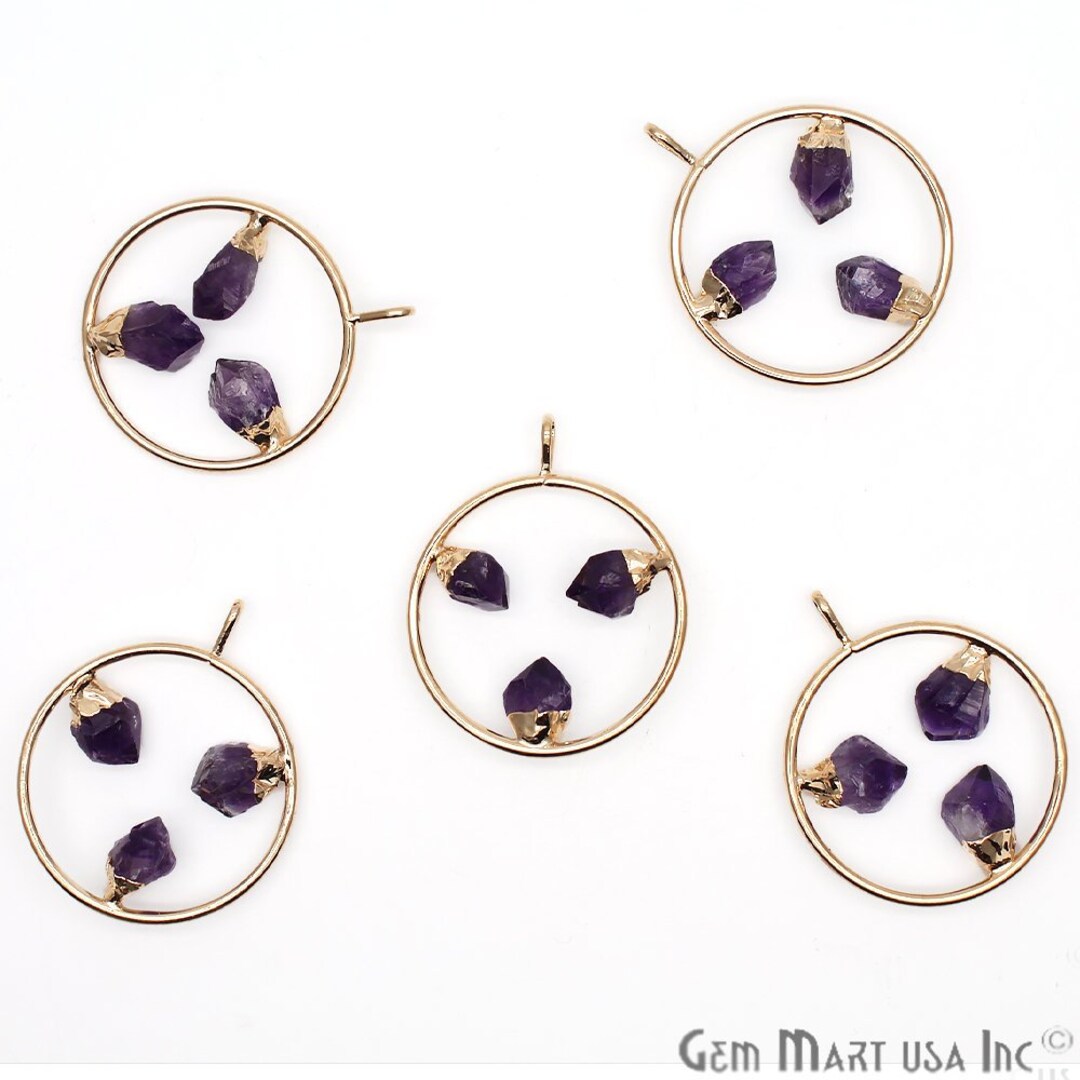 Amethyst Pendant, Triple Point Gold Necklace, Birthstone Gold Pendant ...