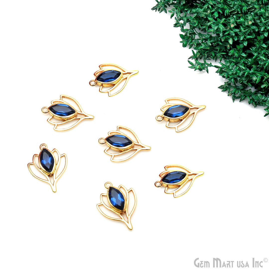 Sapphire Lotus Flower Marquise Shape Gemstone Pendant, Gold Plated ...