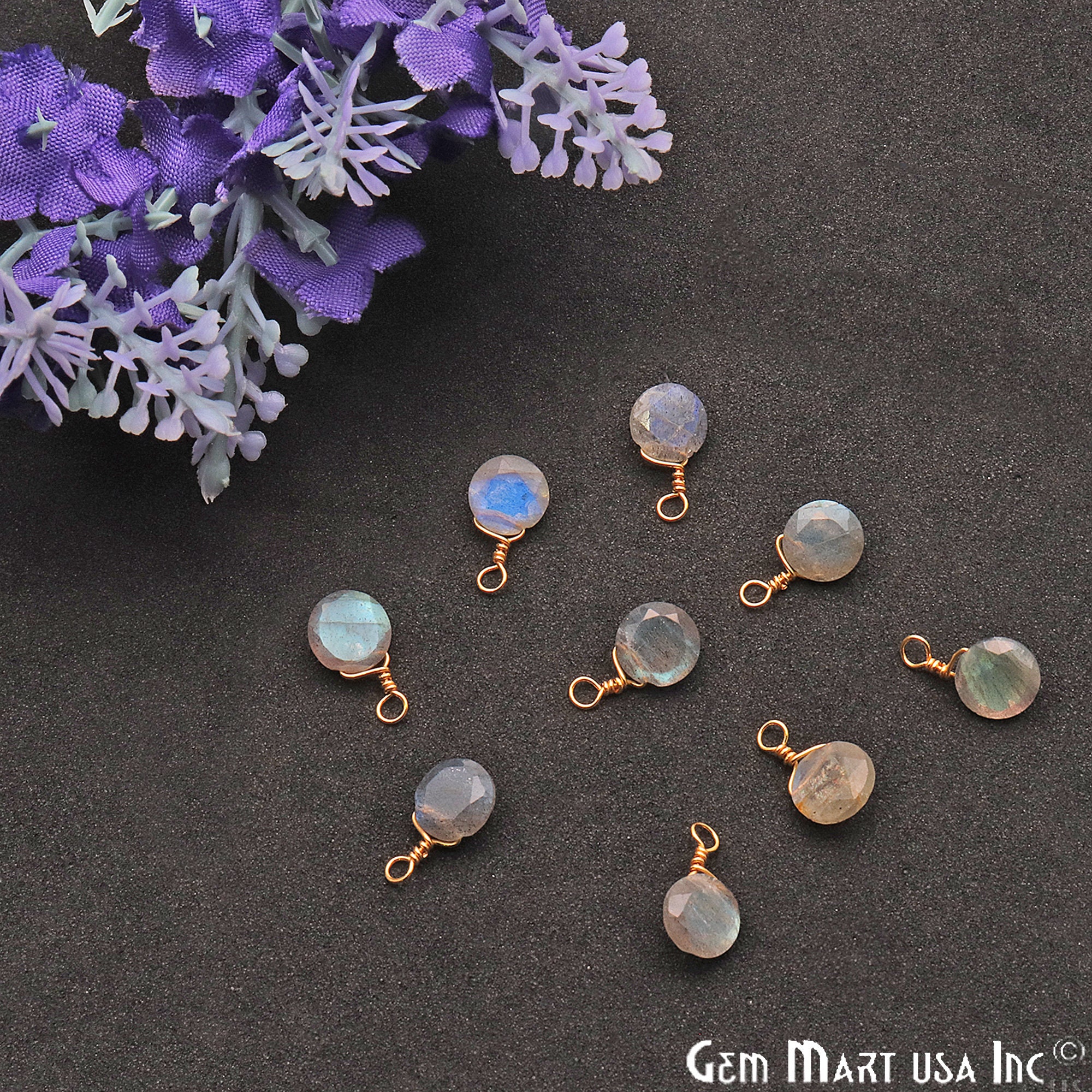 Labradorite, Gold Plated Wire Wrapped Pendant, Round Shaped Gemstone ...