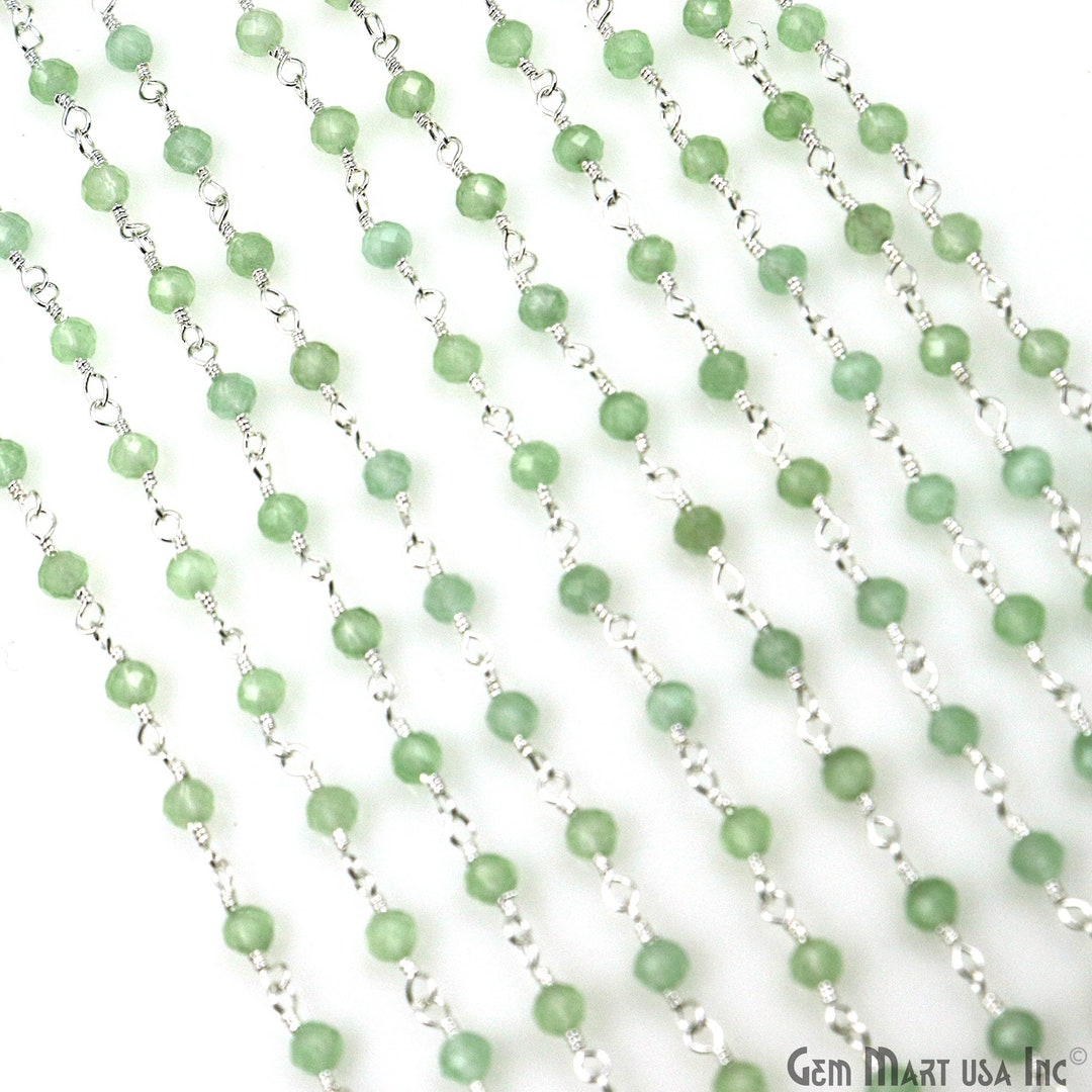 Green Monalisa Chain, Rosary Chain, Faceted Bead Chain, Silver Gemstone ...