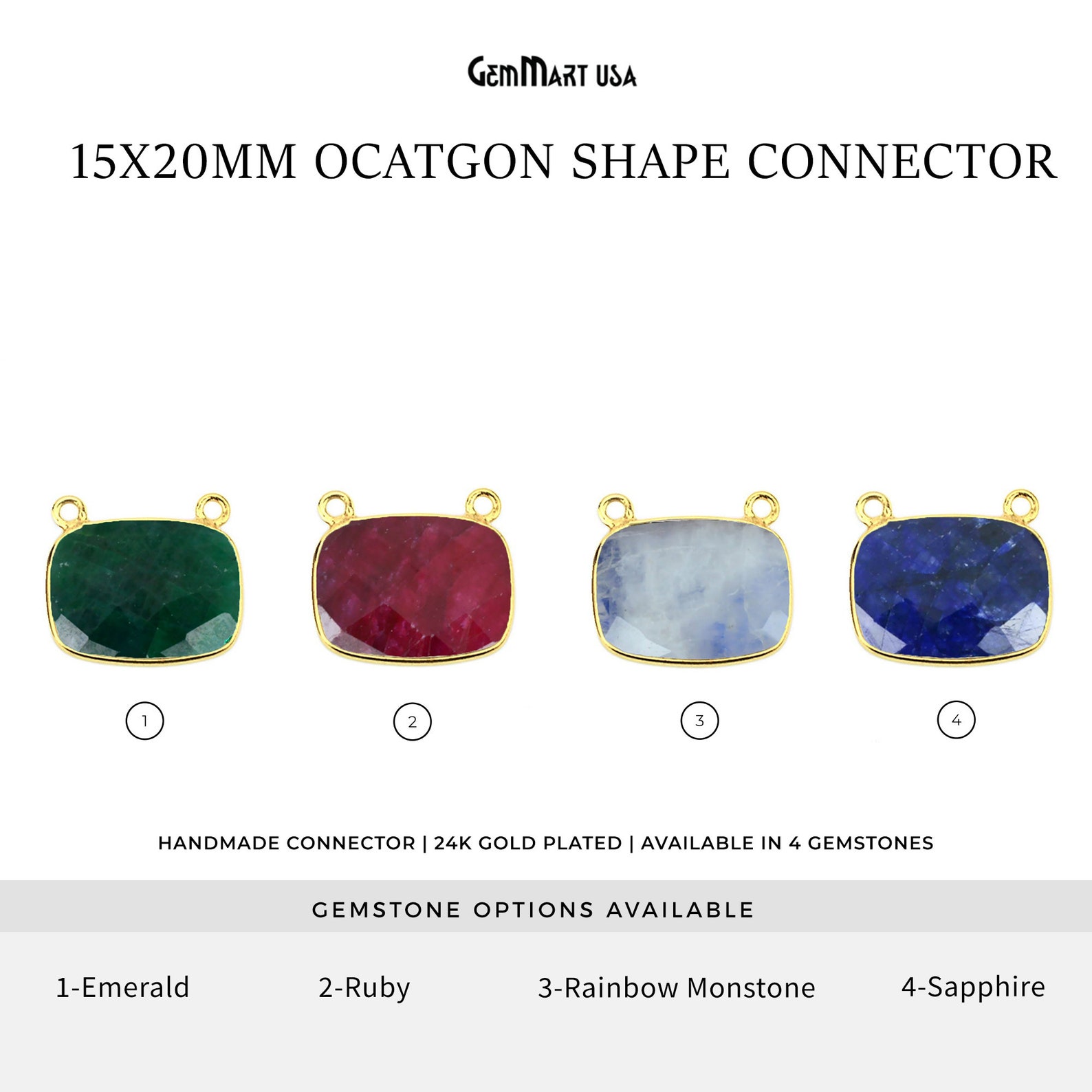 Octagon Shape Natural Gemstone Pendant 15x20mm Gold Bezel | Etsy