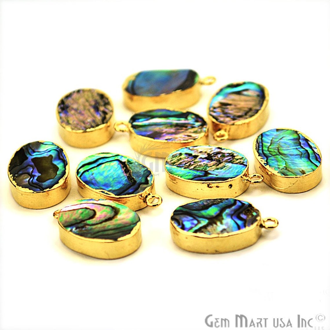 22k Gold Electroplated Abalone, 13x18mm Oval Single Bail Gemstone ...