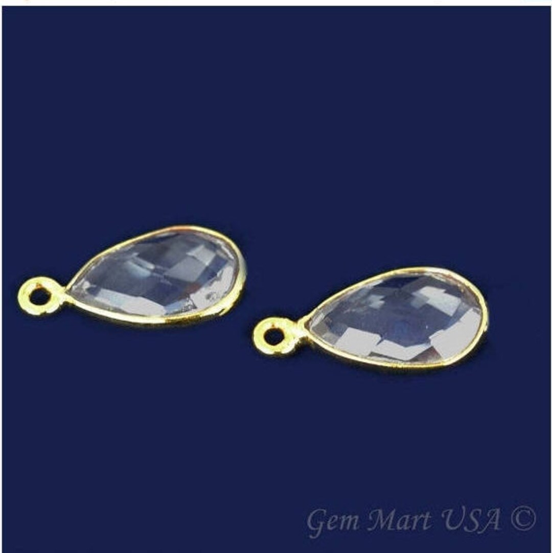 Natural Crystal, Bezel Pears Shape Connector, 10x14mm Pears 24k Gold ...