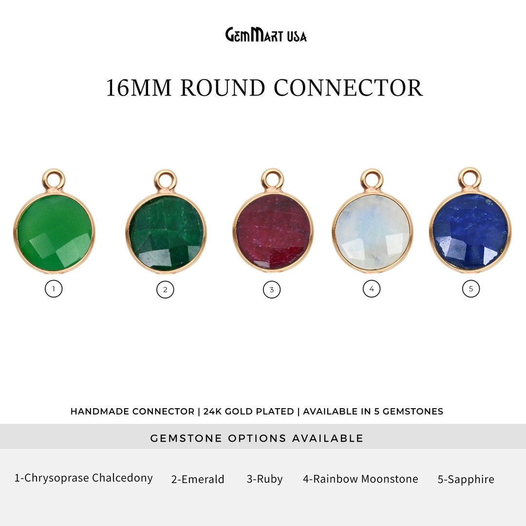 Round Shape Gold Bezel Connector, 16mm Faceted Gemstone Pendant, Gold ...