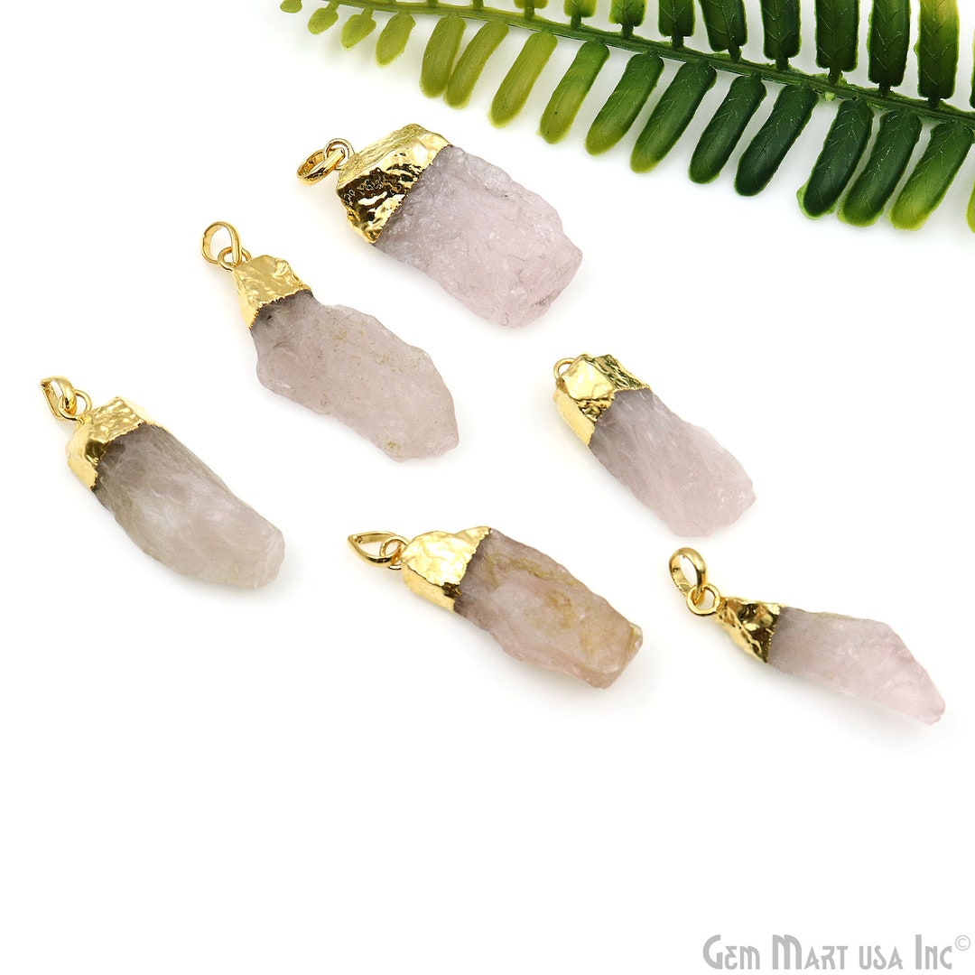 Rose Quartz Connector, Gold Charm Connector, 46x15mm, Quartz Bracelet ...
