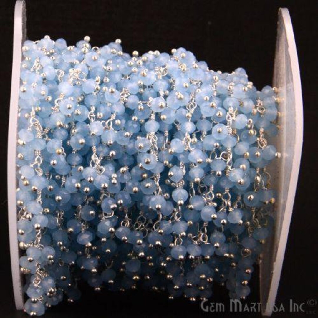 Aqua Chalcedony Cluster Rosary Chain, Silver Plated Chain, Wire Wrapped ...