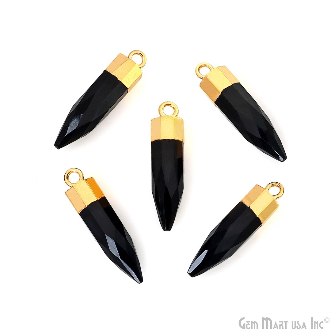 Black Onyx Spike Point Connector, Onyx Connector, Gold Plated Gemstone ...