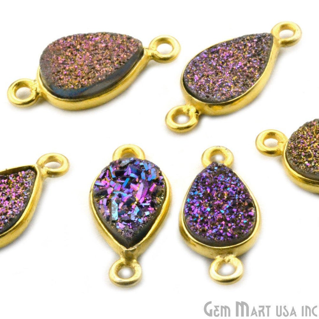Natural Purple Druzy, Bezel Pears Shape Connector, 8x12mm Pears 24k ...