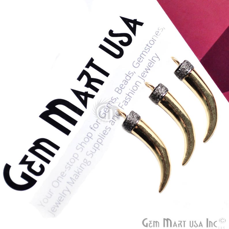 Horn Charm Pendant, Horn Diamond Pendant, Gold Vermeil Necklace Pendant ...