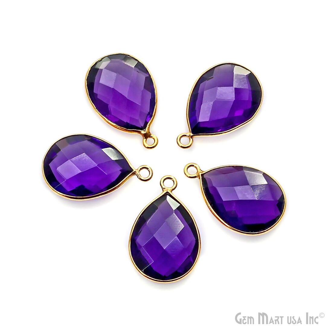 Amethyst Quartz, Bezel Pears Shape Connector, 12x16mm Pears, 24K Gold ...