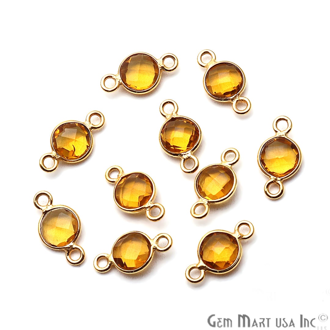 Citrinequartz Connector, 6mm Round Shape Double , Double Gemstone ...