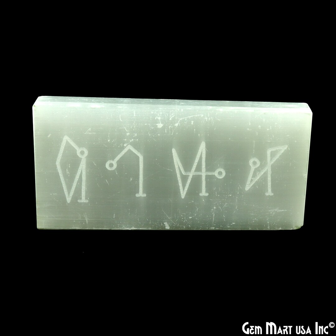 Selenite Rectangle, Engraved Merkaba Symbols, Engraved Crystal, Reiki ...