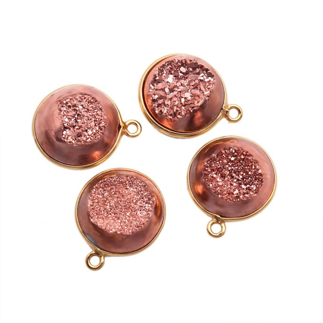 Rose Gold Window Druzy Connector, 14mm Round Shape Connector, Cave ...