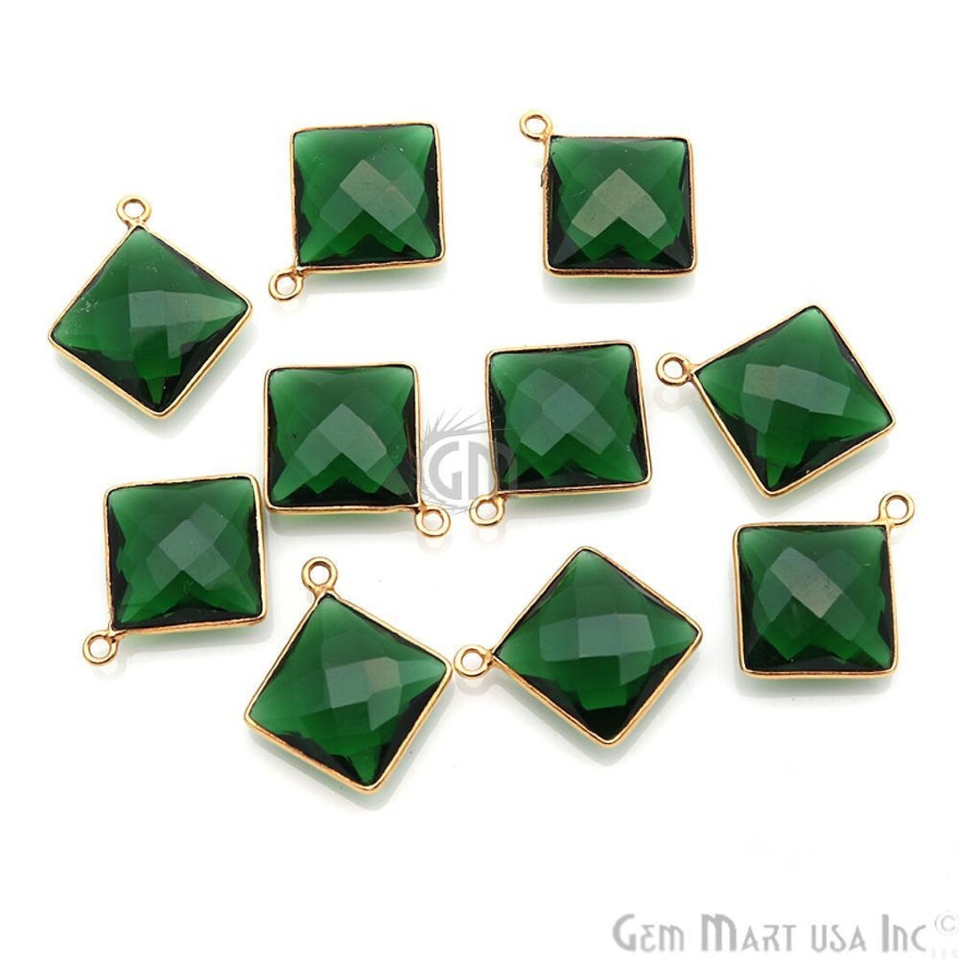 Emerald Quartz Connector, 12mm Square Connector, Gold Plated Bail ...