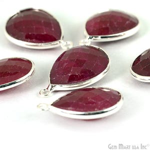 Natural Ruby, Bezel Pears Shape Connector,12x16mm Pears Silver Plated ...
