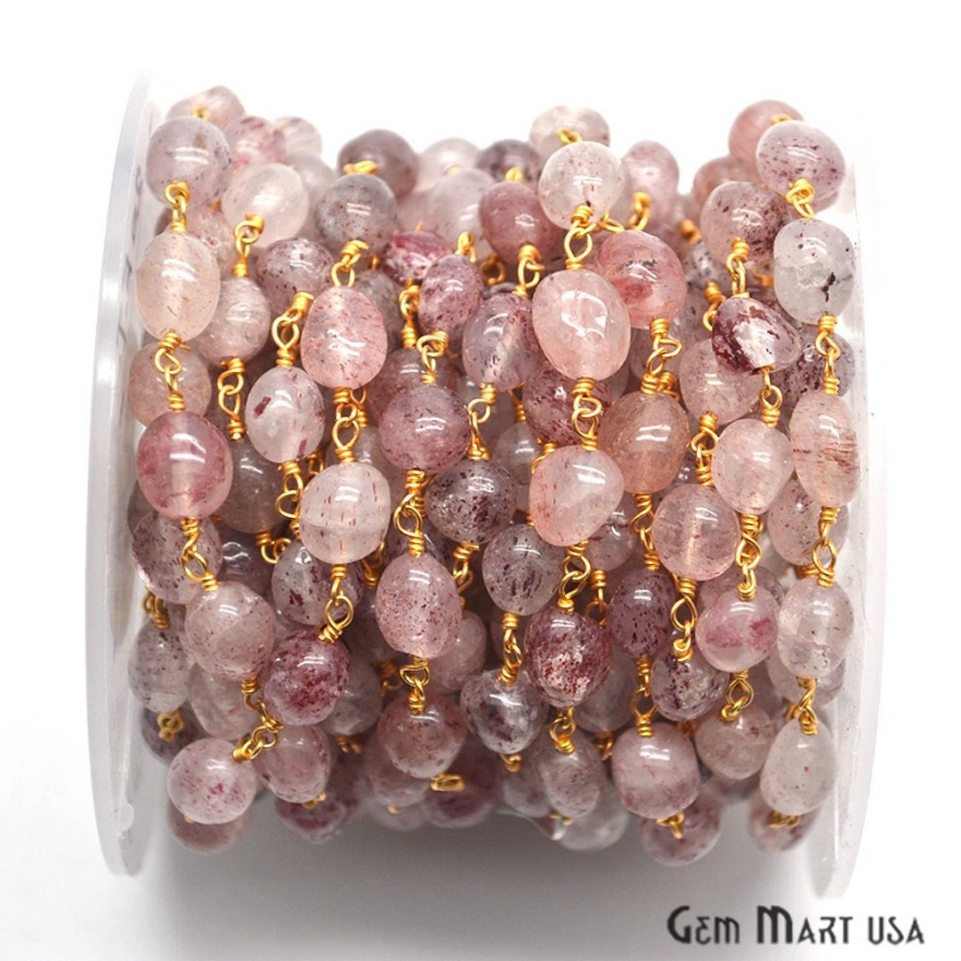 Strawberry Quartz Chain, Rondelle Beads Chain, Gold Plated Chain ...