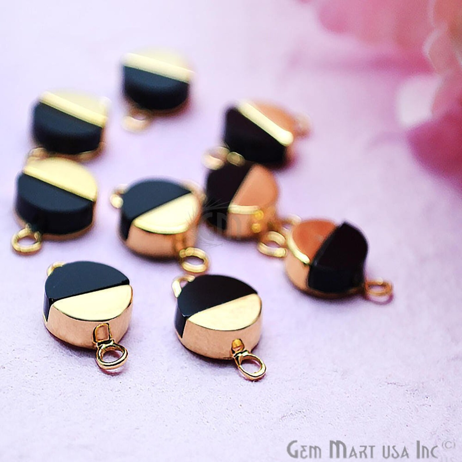 Black Onyx Connector, 10mm Round Connector, 22k Gold Plated Bails ...
