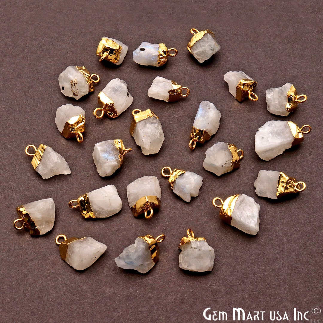 Rainbow Moonstone Natural Raw Nugget Gemstone Gold Electroplated ...