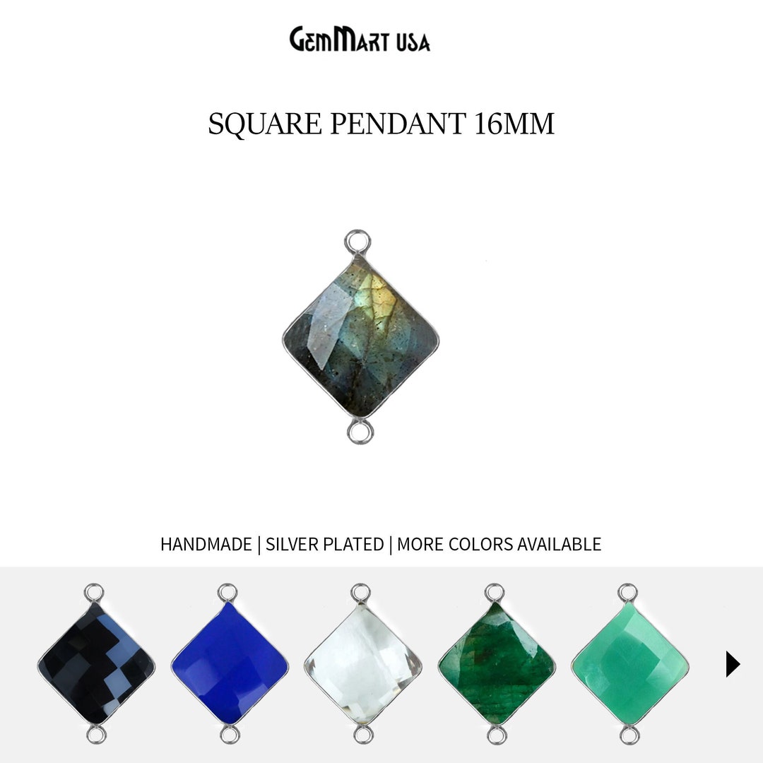 Square Silver Bezel Pendant 16mm Silver Plated Charm Double Loop ...