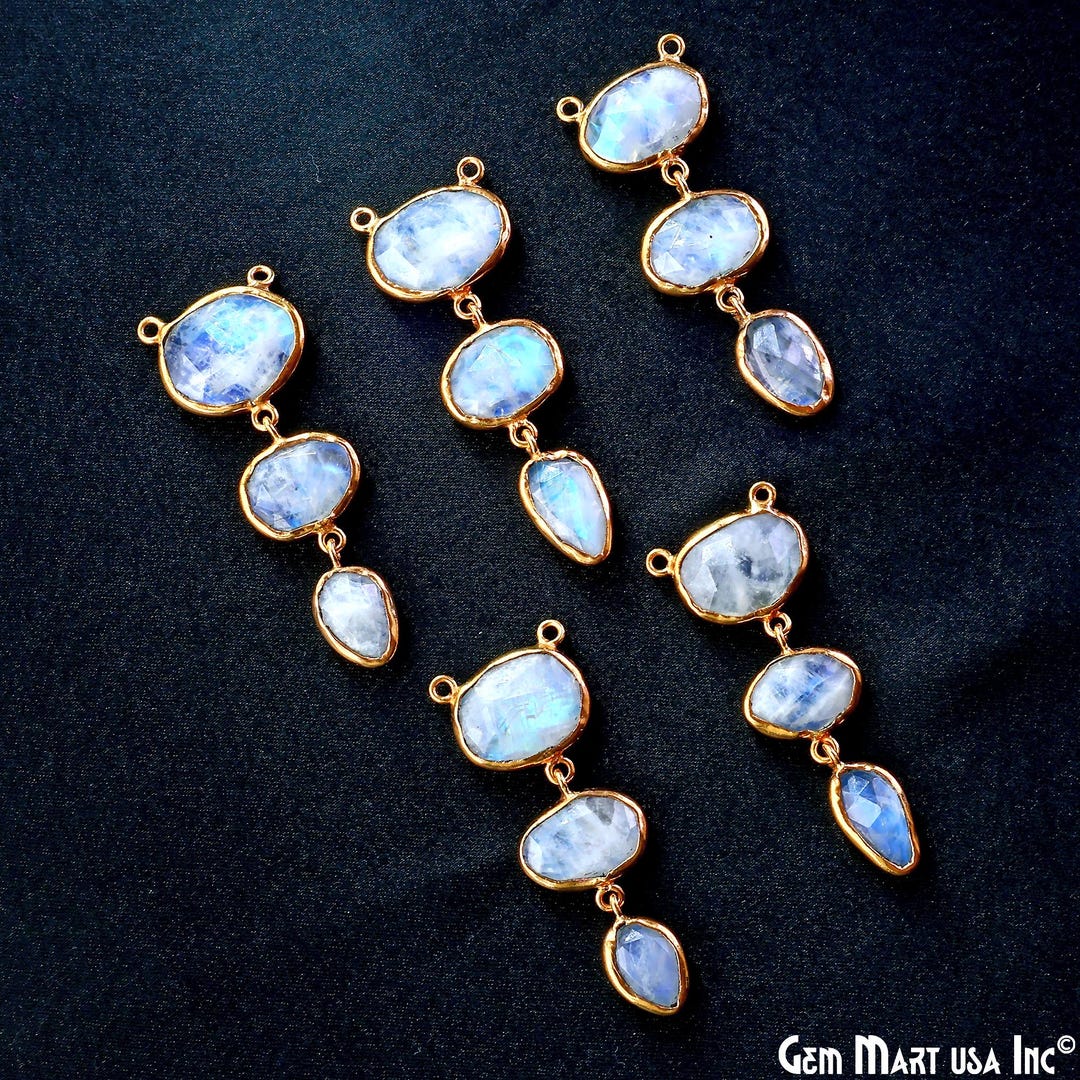 Rainbow Moonstone Gemstone, Line Bezel Connectors, DIY Earring Charms ...