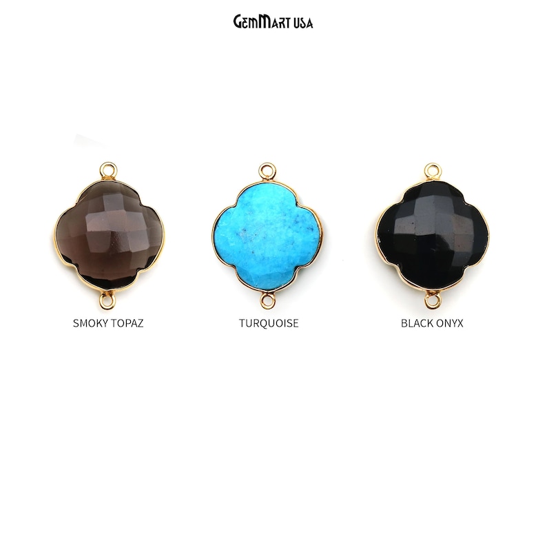 Clover Shape Gold Bezel Connector, 27x20mm Faceted Gemstone Pendant ...