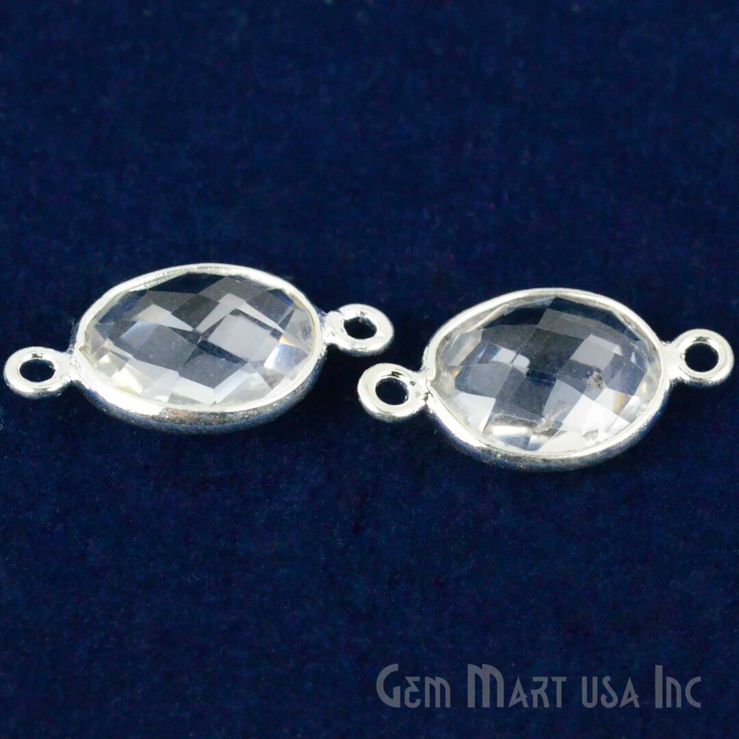 Natural Crystal, Bezel Oval Shape Connector, 9x11mm Oval Silver Plated ...