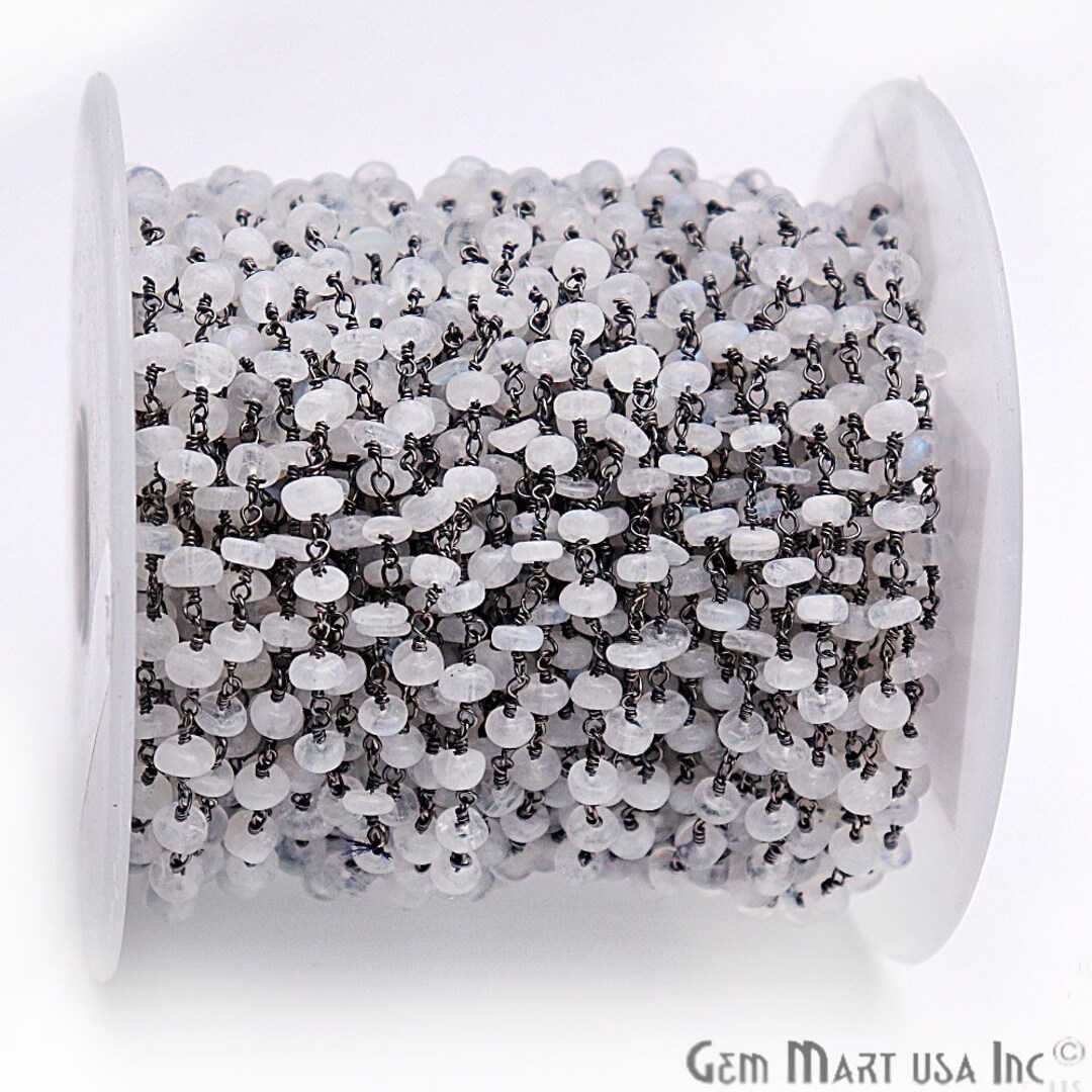 Rainbow Moonstone Smooth Rosary Chain, Oxidized Beads Chain, Moonstone ...