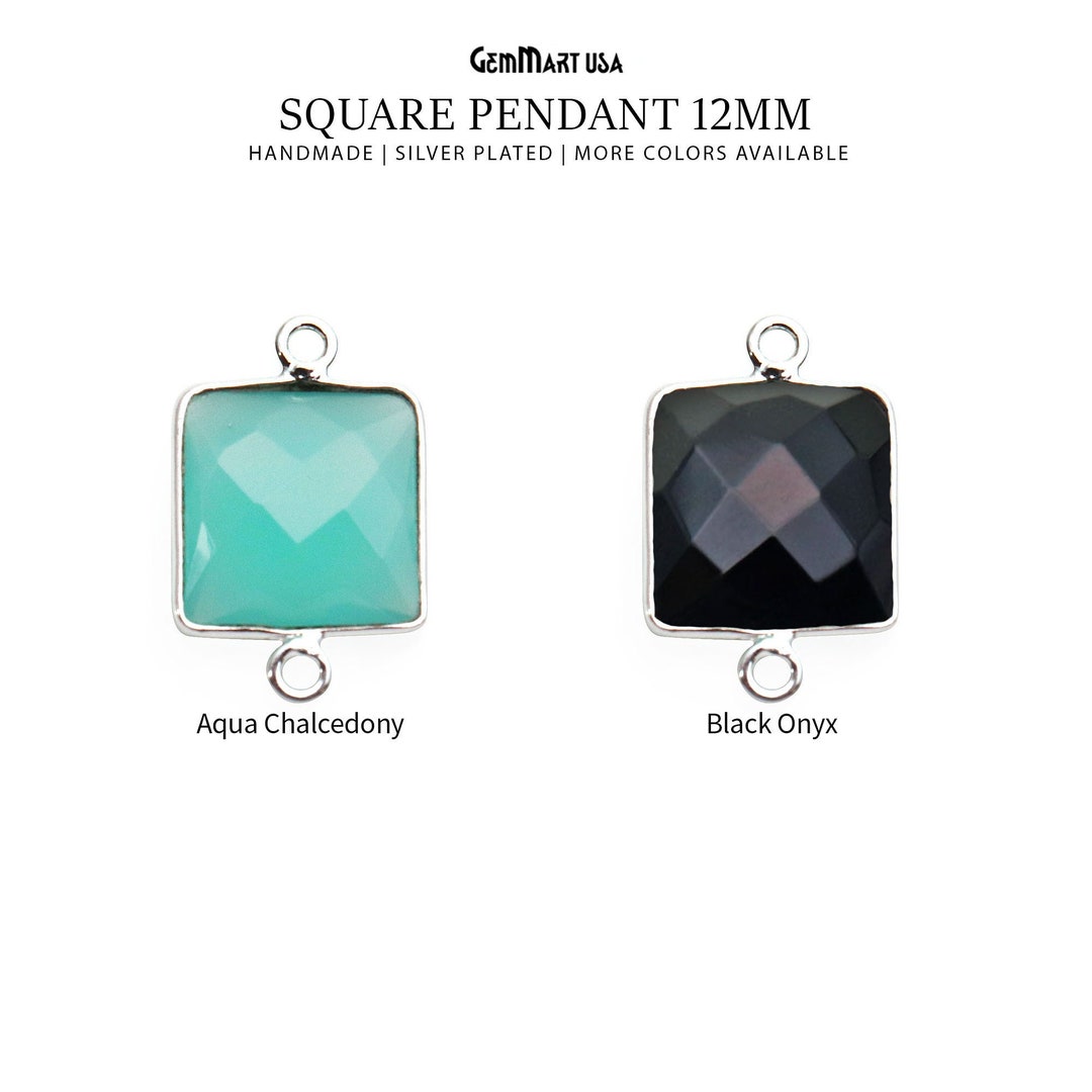 Square Silver Bezel Pendant 12mm Silver Plated Charm Double Loop ...