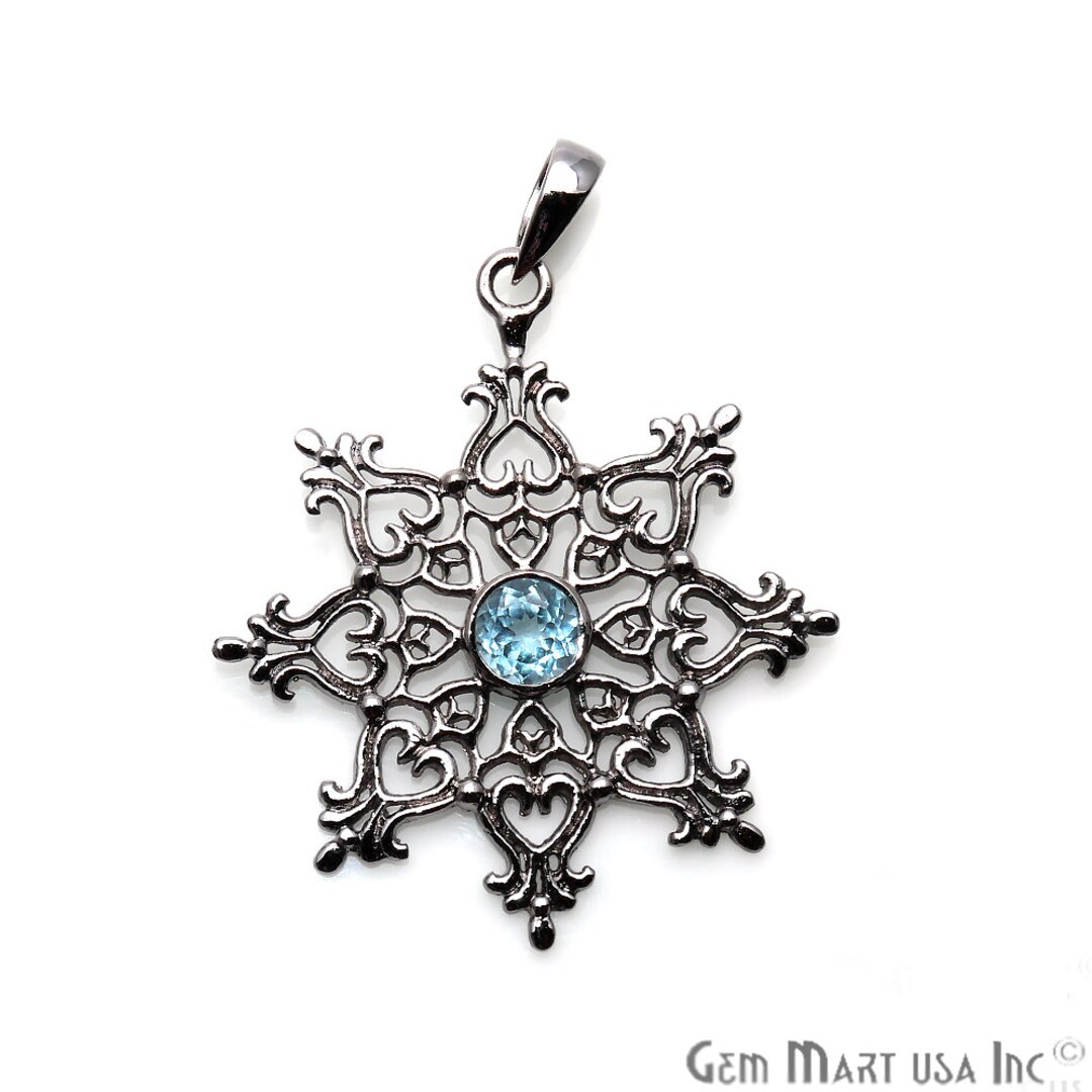 Blue Topaz, Snowflake, Filigree, Art Deco Pendant, Gothic, Star ...