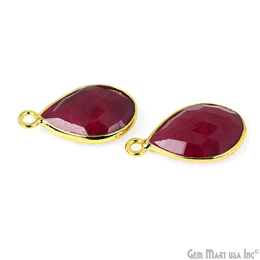 Natural Ruby, Bezel Pears Shape Connector,10x14mm Pears 24k Gold Plated ...