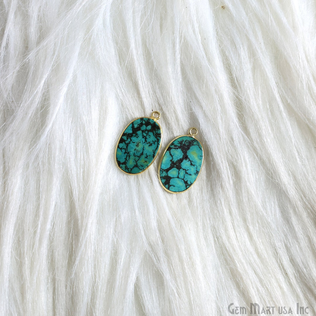 Natural Turquoise Oval Earring, Gold Plated Smooth Slab Slice Thick ...