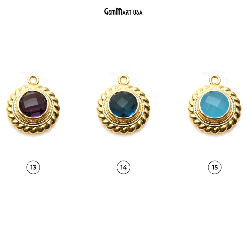 Textured Gold Gemstone Pendant Round Faceted Gemstone 18x15mm - Etsy