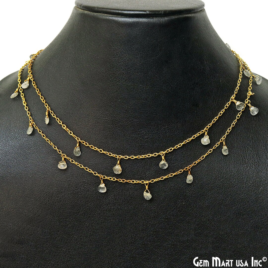 Rutilated Beaded Rosary Chain, Heart Beads, Gold Plated Dangle Rosary ...