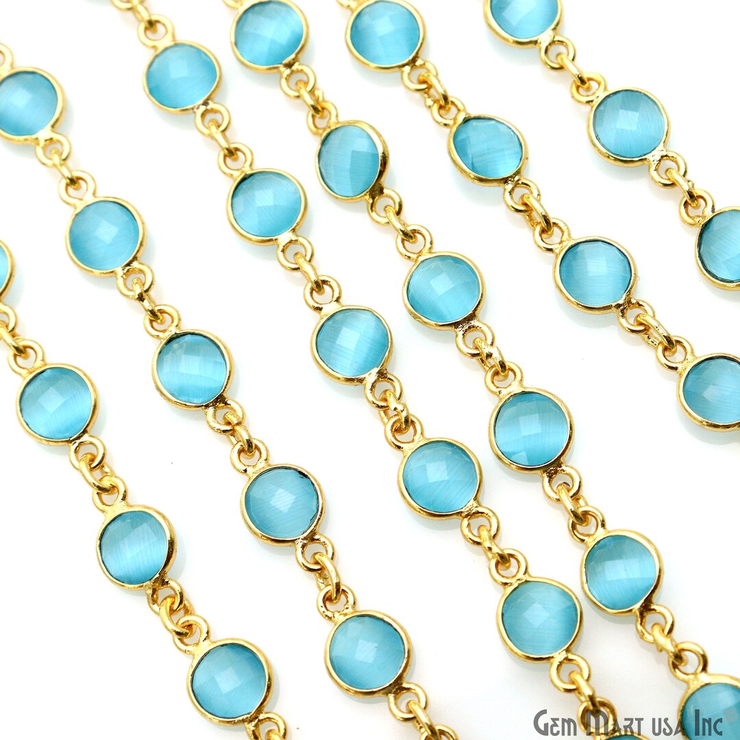 Blue Monalisa Bezel Connector Chain, Gold Plated Gemstone Chain ...