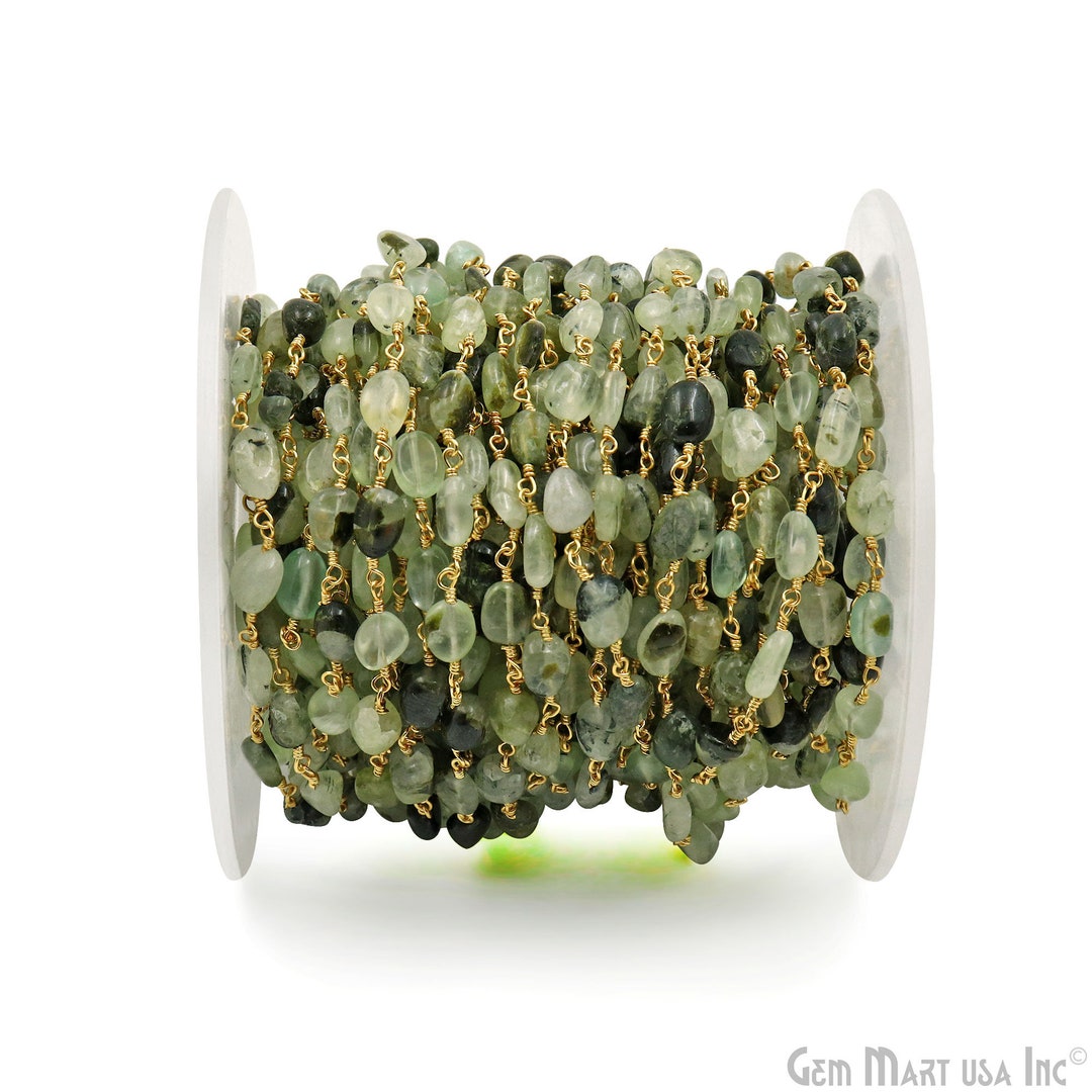 Green Rutile Tumble Beads Rosary Chain, 8x5mm Green Gemstone Tumble ...