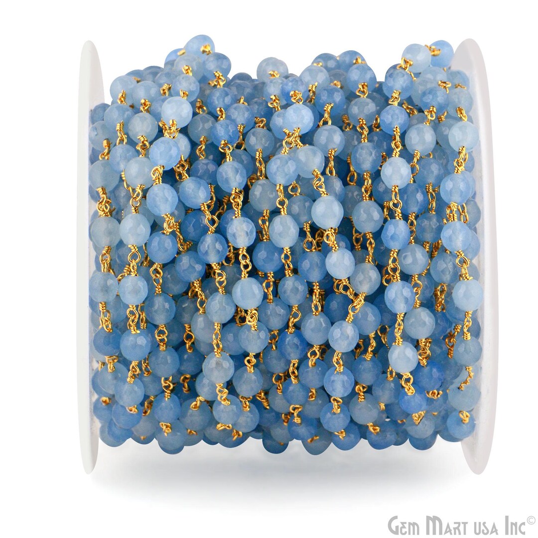 Baby Blue Jade, 6mm Rosary Bead Chain, Gold Plated, Silver or Gunmetal ...