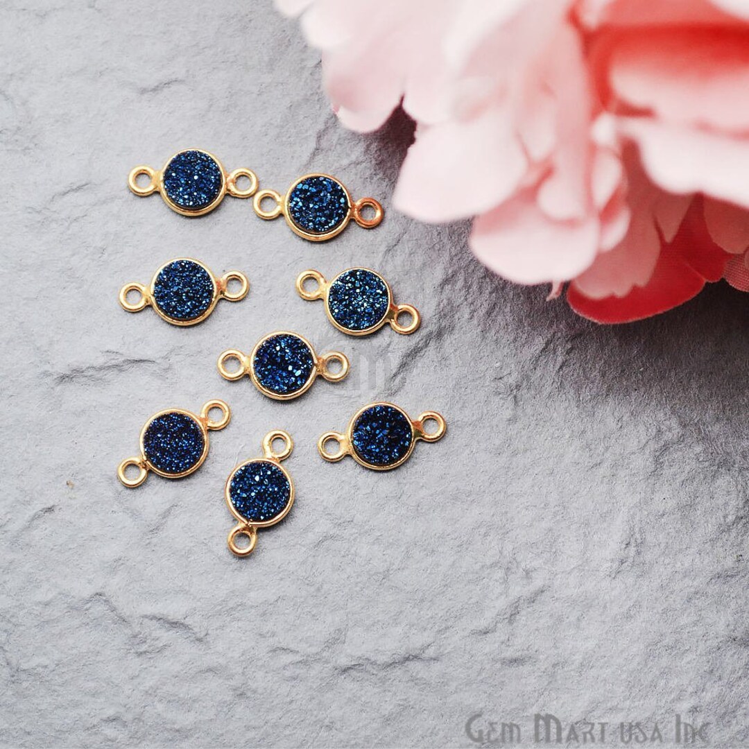 Blue Druzy Connector, 6mm Round Shape Connector, Gold Bail Connector ...