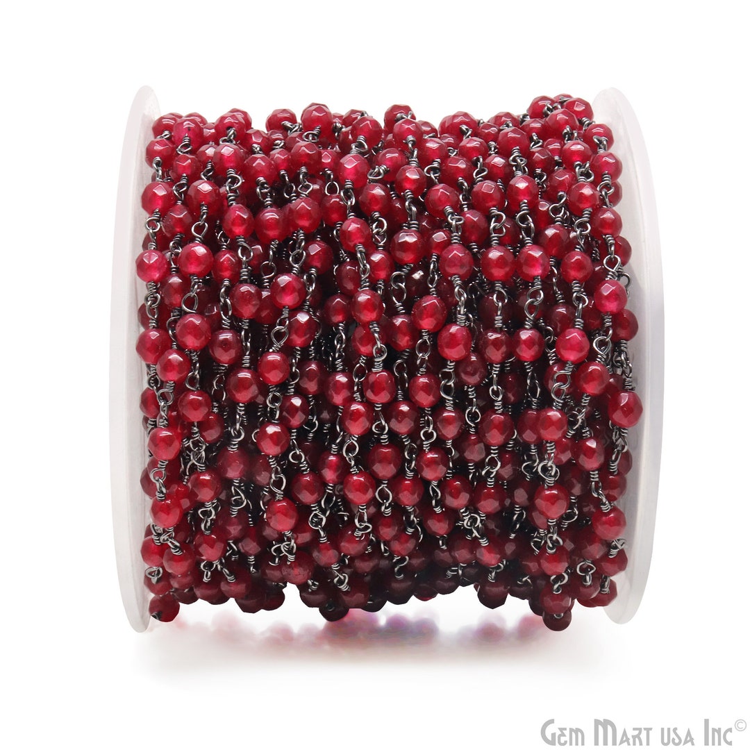 Ruby Chalcedony Rosary Chain, Black Plated, Faceted Bead Chains, Tiny ...