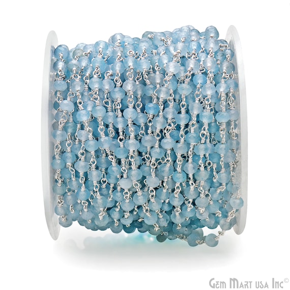 Light Blue Jade Chain Rosary Chain Silver Plated Faceted - Etsy