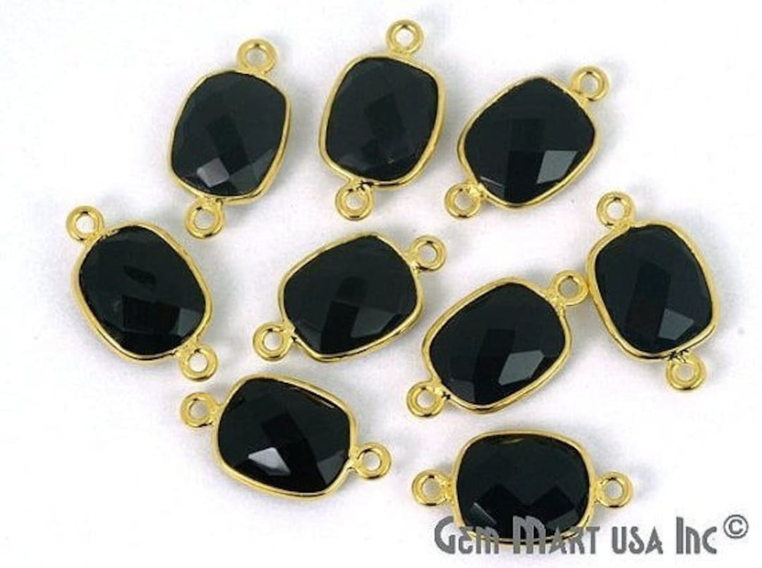 Natural Black Onyx, Bezel Octagon Shape Connector, 9x11mm Octagon 24K ...