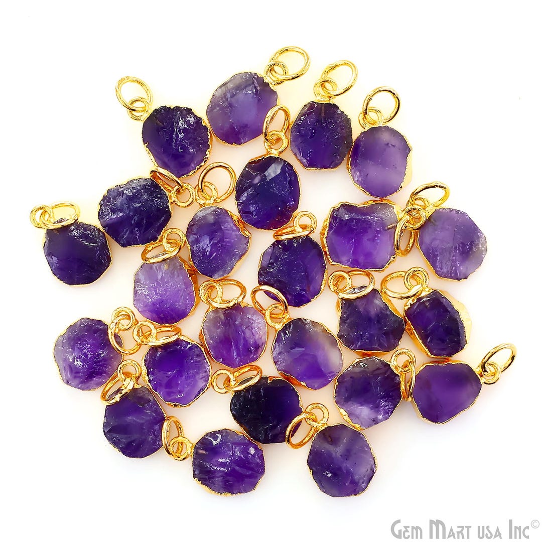 Amethyst Raw Crystal Pendant Rough Gemstone Single Loop Gold ...