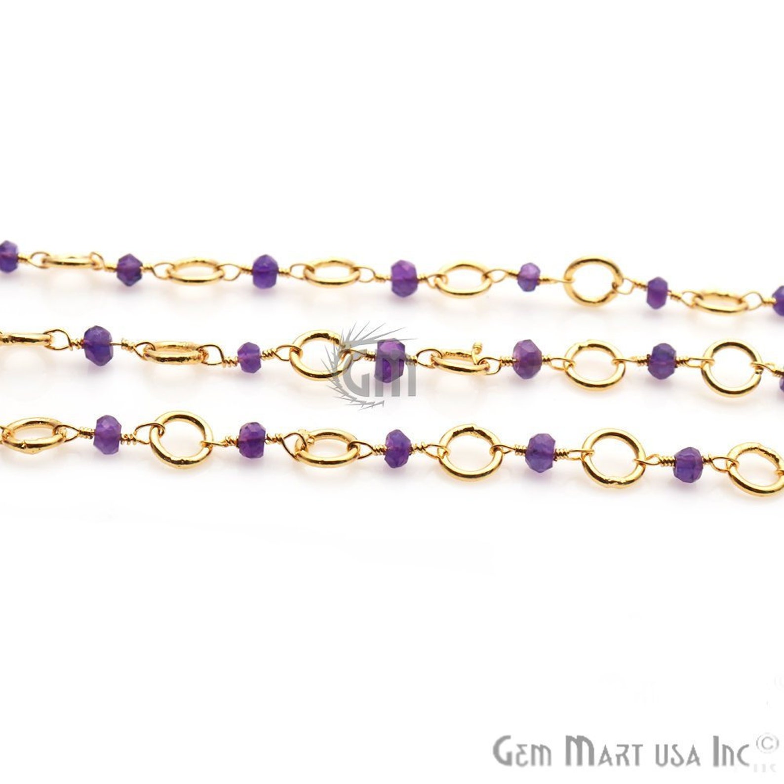 Amethyst Rosary Chain, Gold Plated Beads Findings Chain, Gold Findings ...